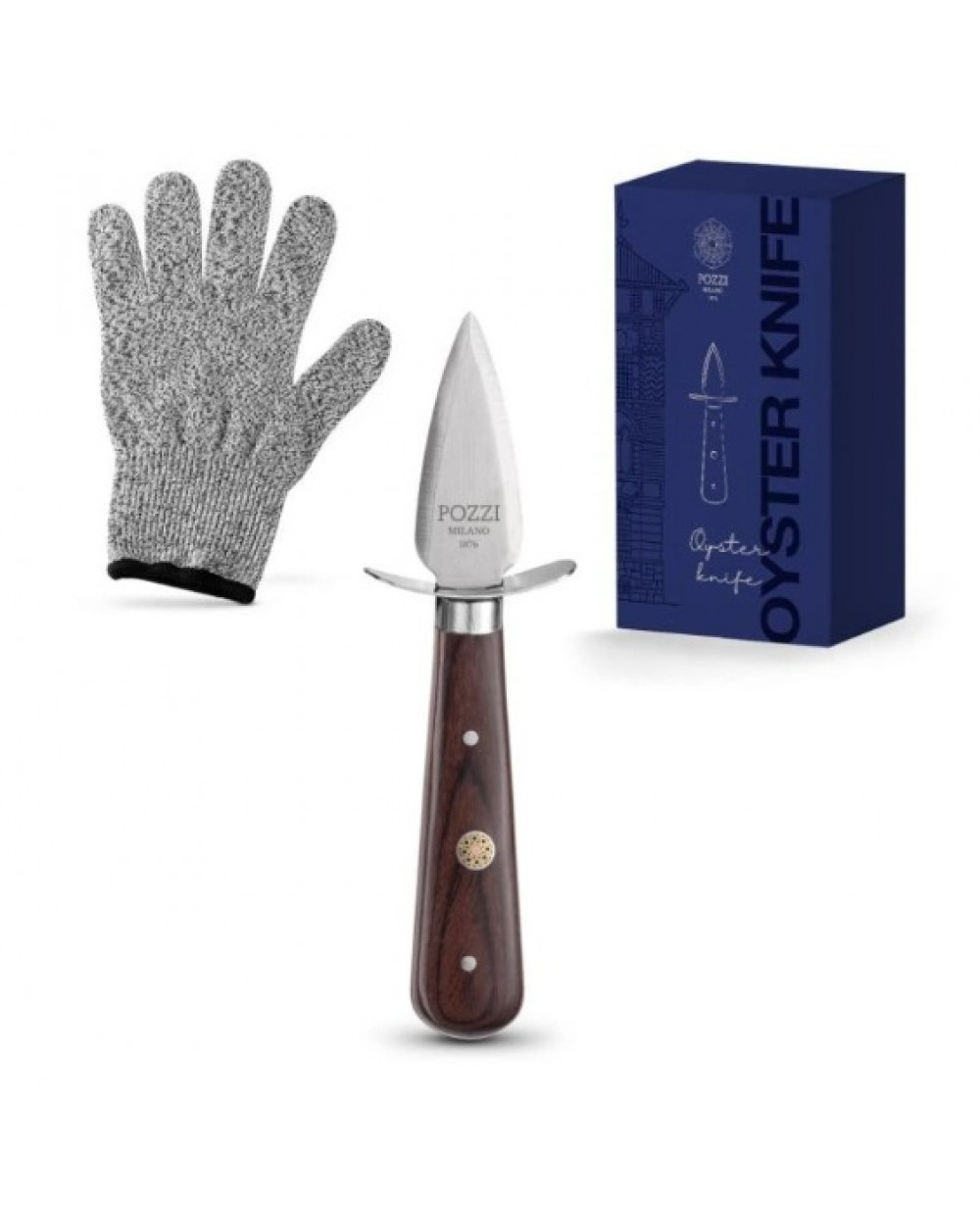 Pozzi Milano - Chef Elegance - Pakka Wood & Steel Oyster Knife Set Brown